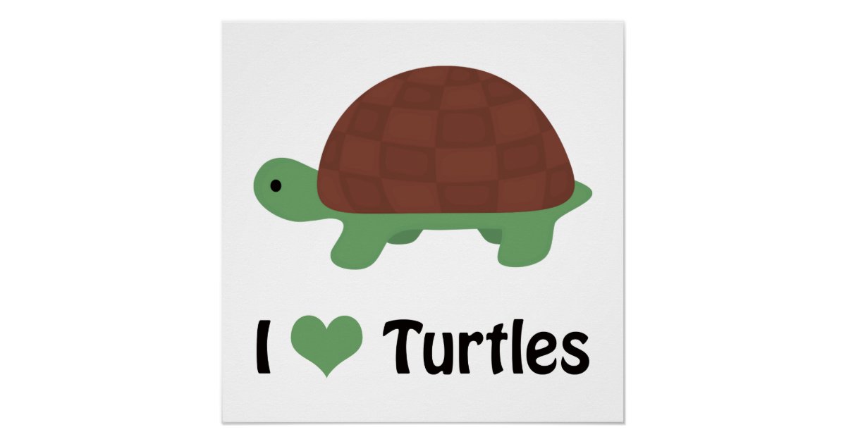 I heart Turtles Cute Little Cartoon Turtle Poster | Zazzle