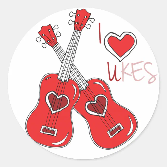 I heart ukes I love Ukuleles Classic Round Sticker | Zazzle