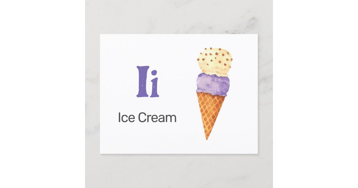 I is for Ice Cream - Alphabet Flash Card | Zazzle