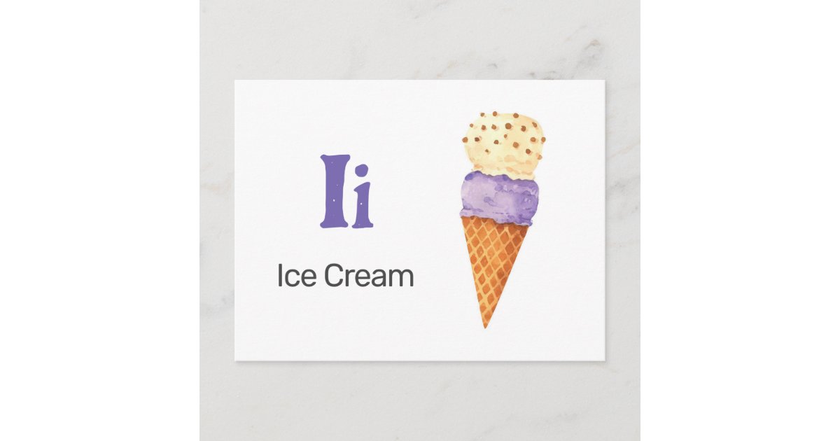 I is for Ice Cream - Alphabet Flash Card | Zazzle