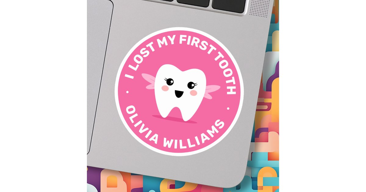I lost my first tooth tooth fairy pink sticker | Zazzle
