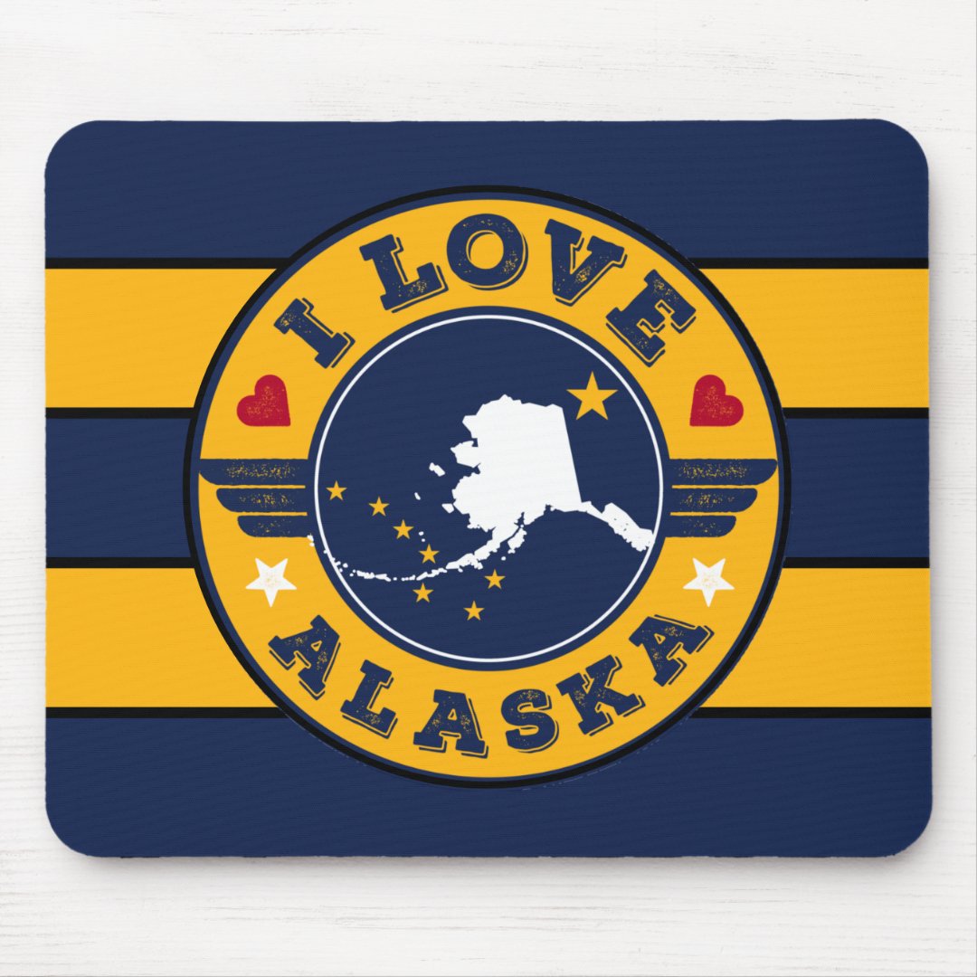 I Love Alaska Retro Stripes State Map and Flag Mouse Pad | Zazzle