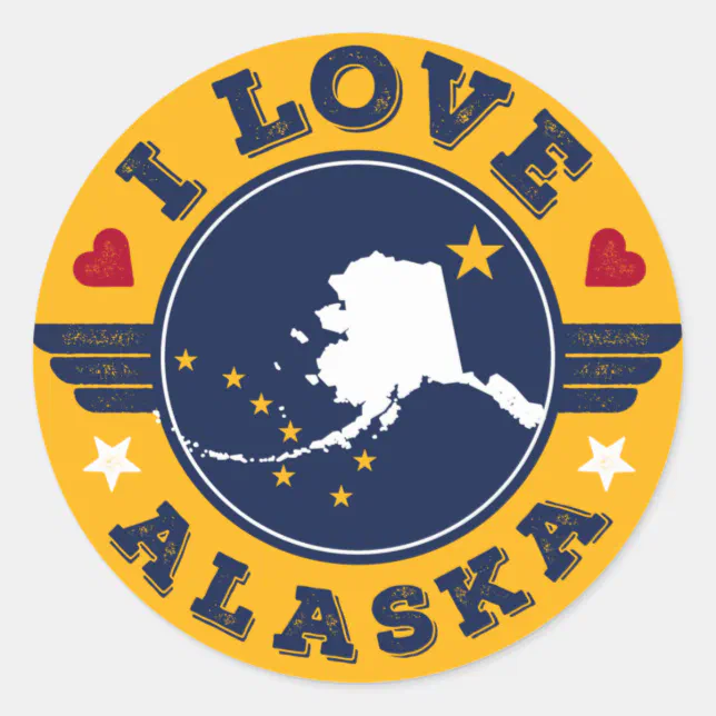 I Love Alaska State Map and Flag Classic Round Sticker | Zazzle