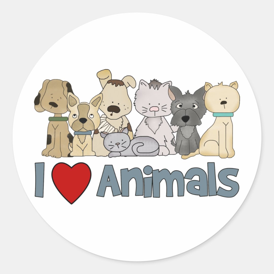 I Love Animals Classic Round Sticker | Zazzle
