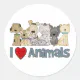 I Love Animals Classic Round Sticker | Zazzle