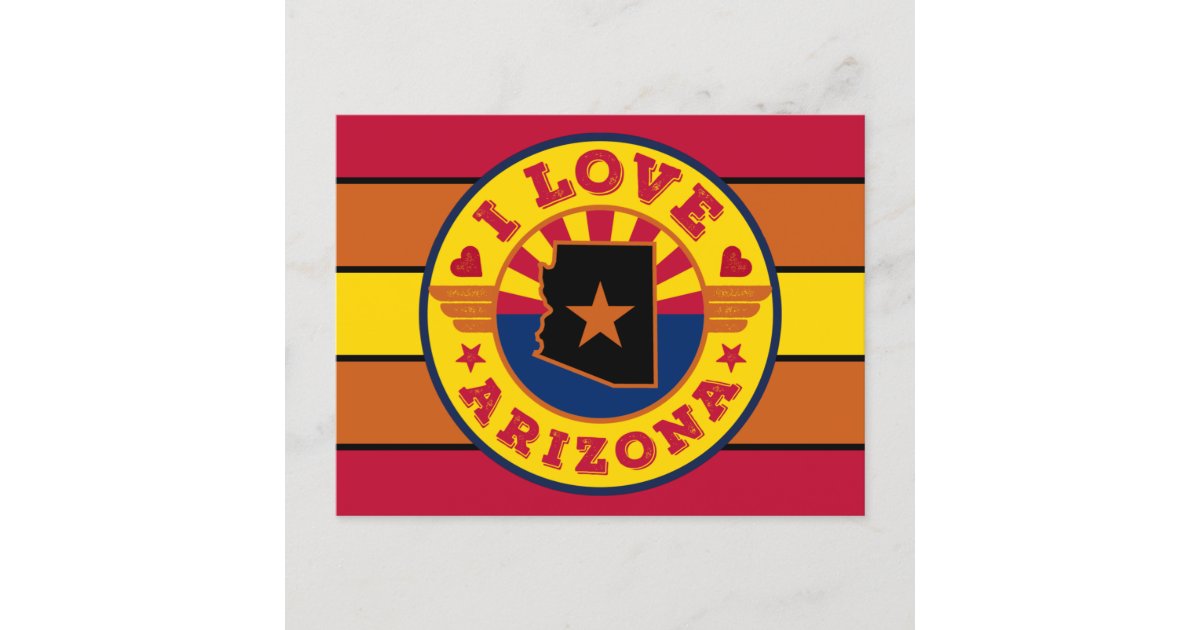 I Love Arizona Retro Stripes State Map and Flag Postcard | Zazzle