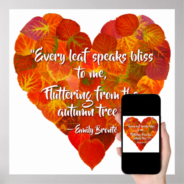 I Love Autumn—Red Aspen Leaf Heart 1, Brontë Quote Poster | Zazzle