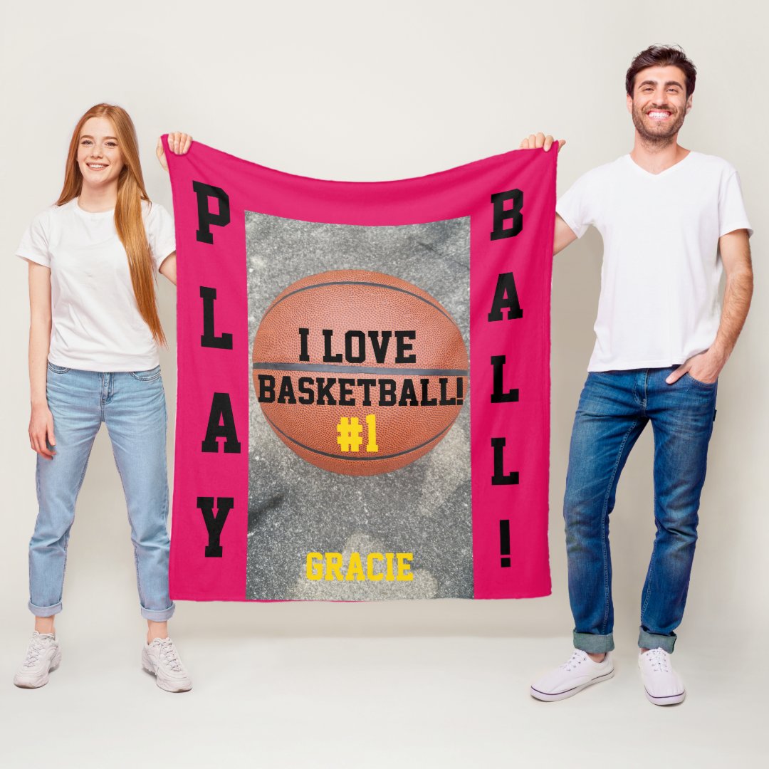 I Love Basketball Raspberry Name Fleece Blanket | Zazzle