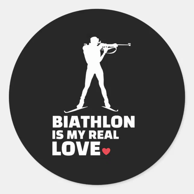 I love biathlon Stylish biathlon silhouette Classic Round Sticker | Zazzle