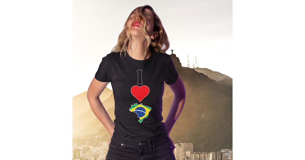 I Love Brazil Vertical I Heart Brazilian Flag Map T-Shirt | Zazzle