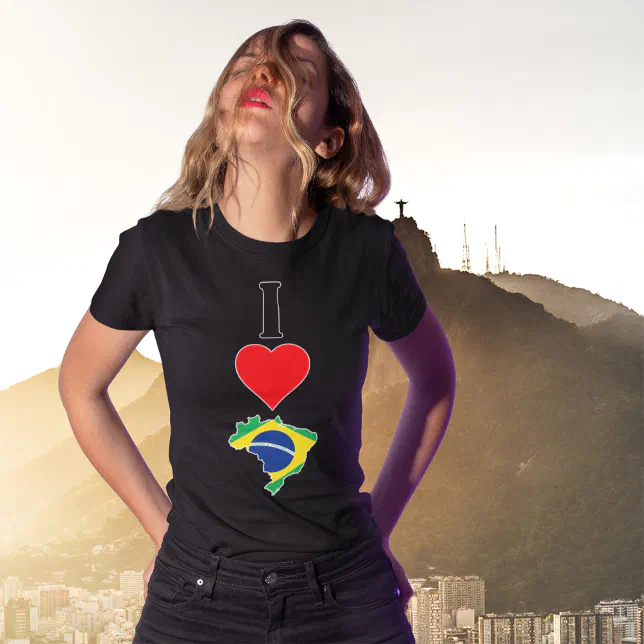 I Love Brazil Vertical I Heart Brazilian Flag Map T-Shirt | Zazzle