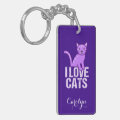 I Love Cats Purple Custom Keychain | Zazzle