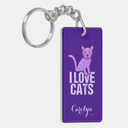 I Love Cats Purple Custom Keychain | Zazzle