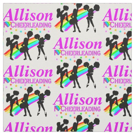 COLORFUL I LOVE CHEERLEADING PERSONALIZED FABRIC | Zazzle