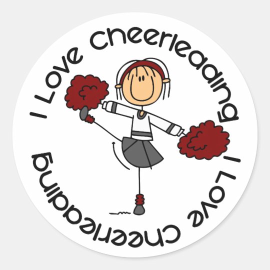 I Love Cheerleading Stick Figure Cheerleader Classic Round Sticker ...