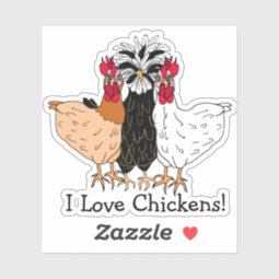 I Love Chickens Cartoon Hand Drawn Sticker | Zazzle