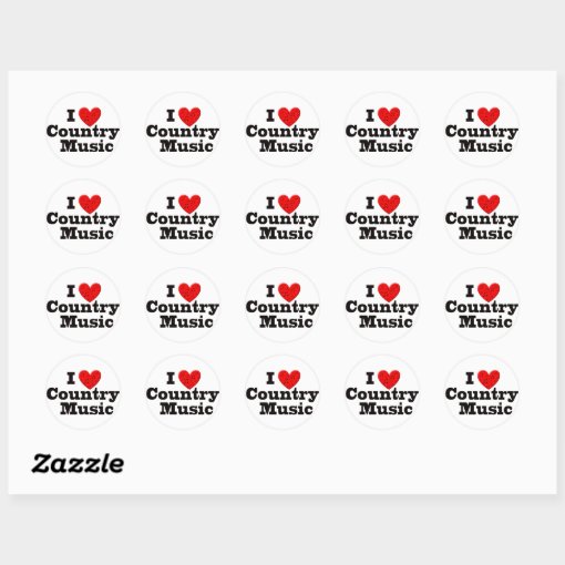 I Love Country Music Classic Round Sticker | Zazzle
