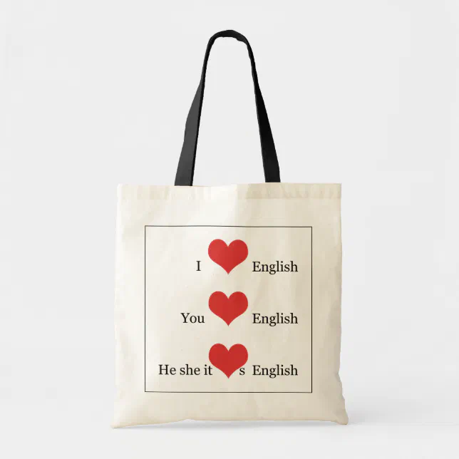 I love English Grammar TESOL ESL Teacher Student Tote Bag | Zazzle