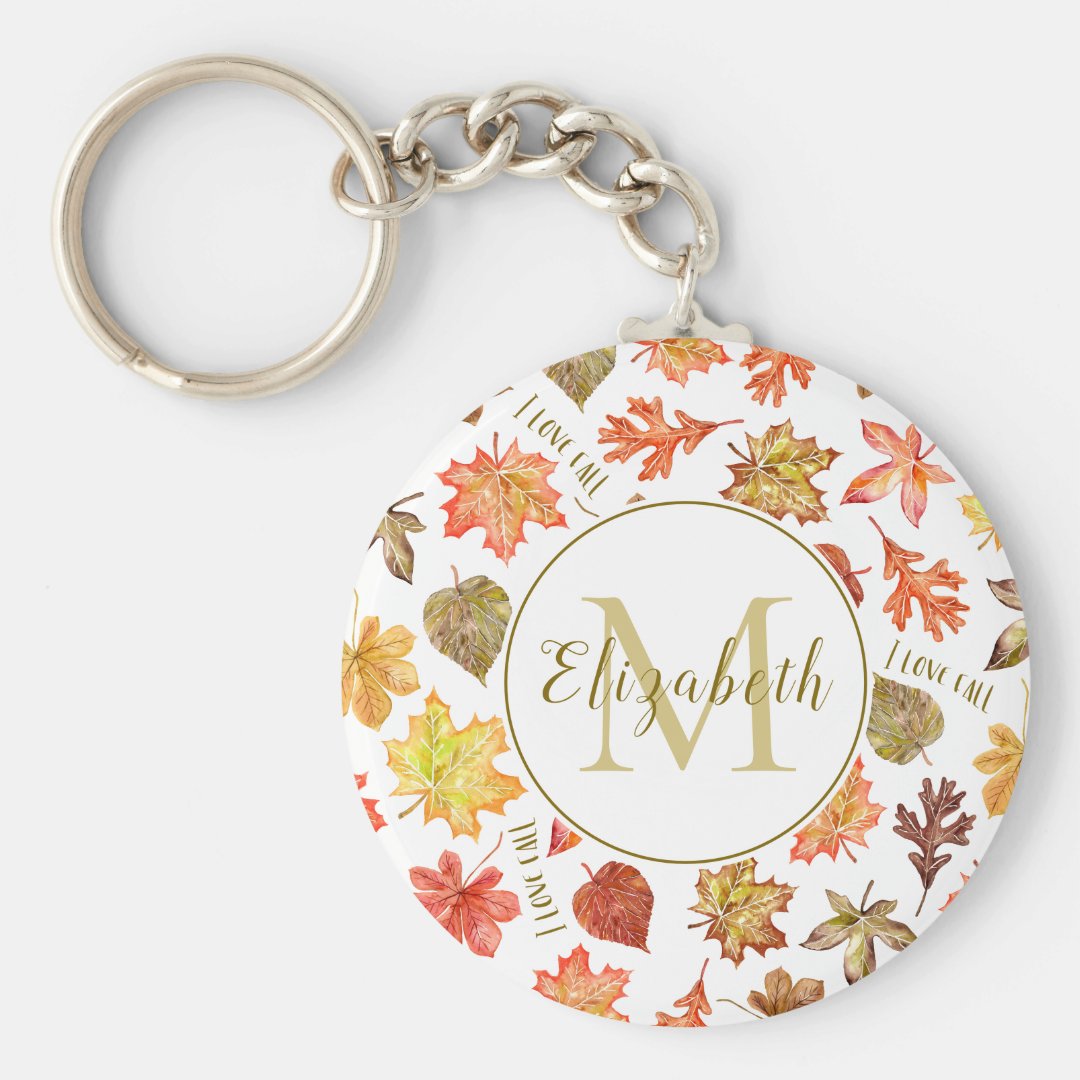 "I love fall" colorful autumn leaves personalized Keychain | Zazzle