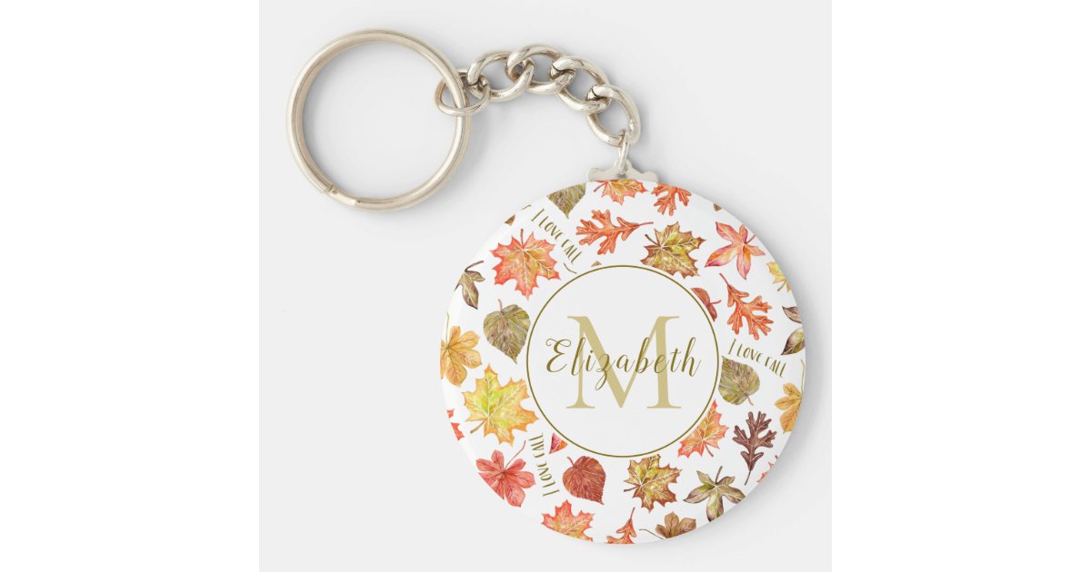 "I love fall" colorful autumn leaves personalized Keychain | Zazzle