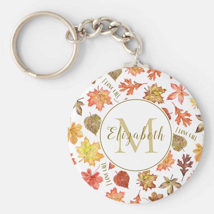 "I love fall" colorful autumn leaves personalized Keychain | Zazzle