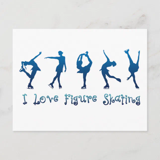 I love figure skating- blue postcard | Zazzle