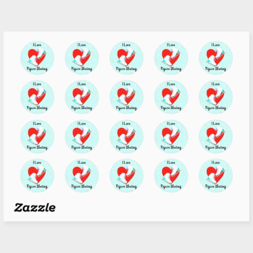 I Love Figure Skating Cute Blue Ice Skater's Classic Round Sticker | Zazzle