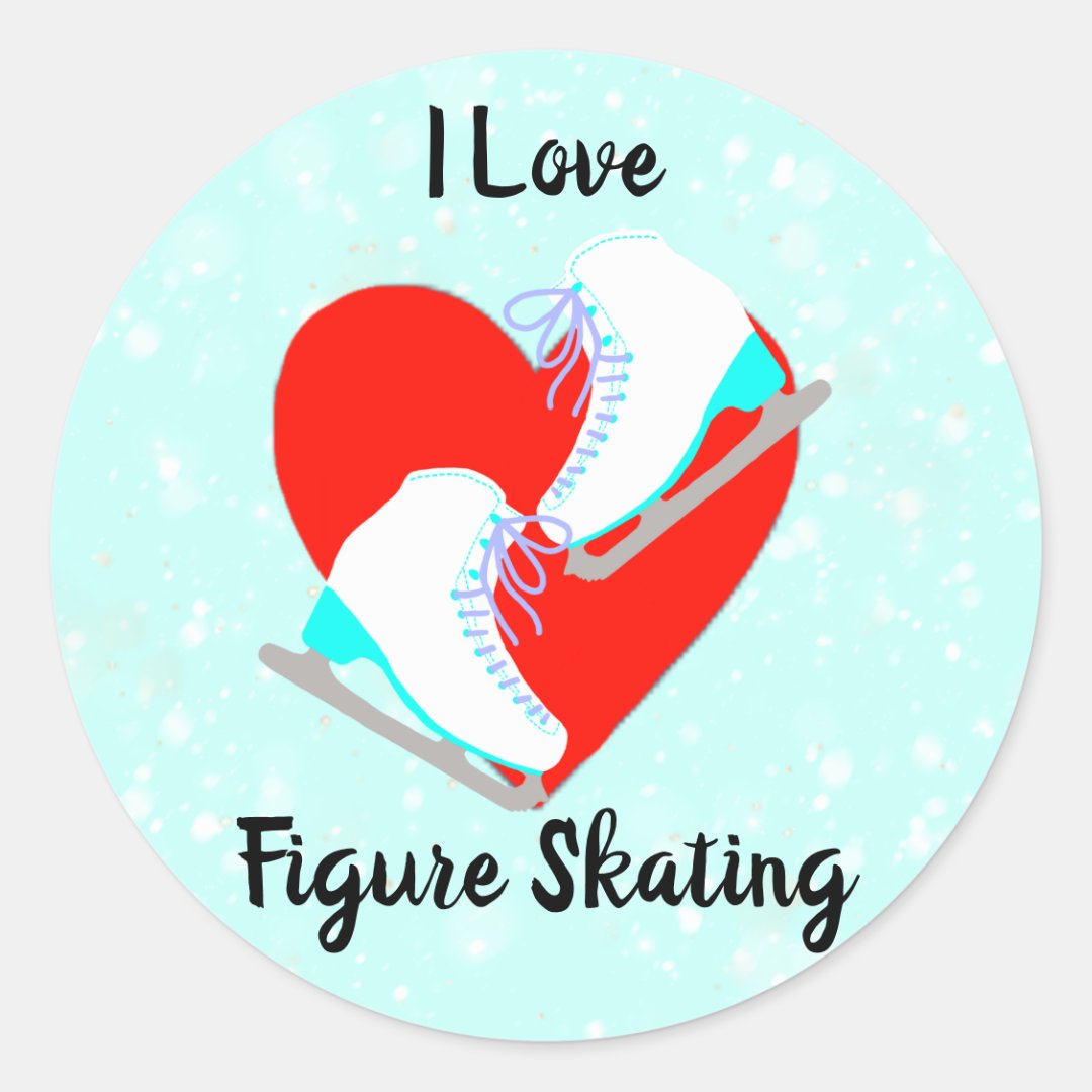 I Love Figure Skating Cute Blue Ice Skater's Classic Round Sticker | Zazzle
