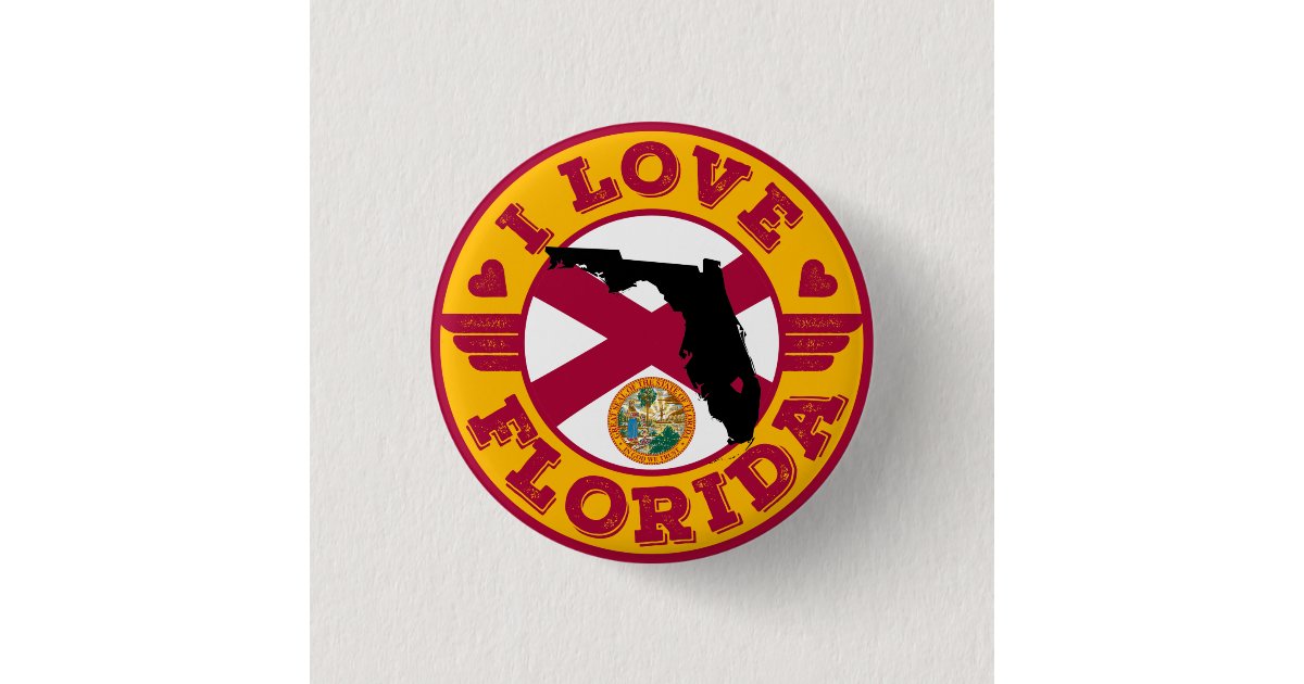 I Love Florida State Map and Flag Button | Zazzle