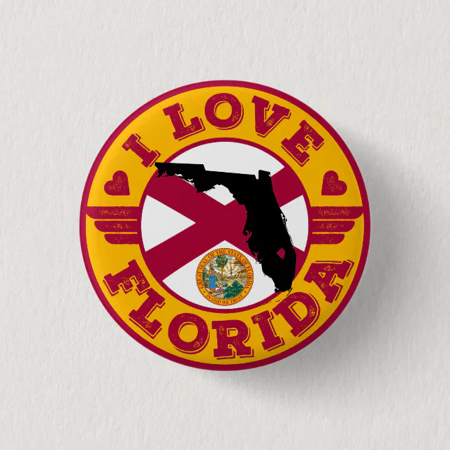 I Love Florida State Map and Flag Button | Zazzle