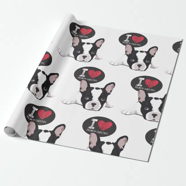 I Love French Bulldog Wrapping Paper | Zazzle