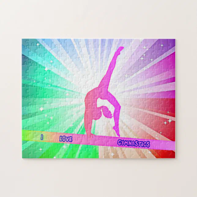 "I LOVE GYMNASTICS" lights puzzle with gymnast. | Zazzle