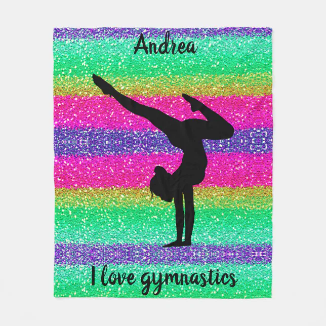 I Love Gymnastics Rainbow Sparkle Fleece Blanket | Zazzle
