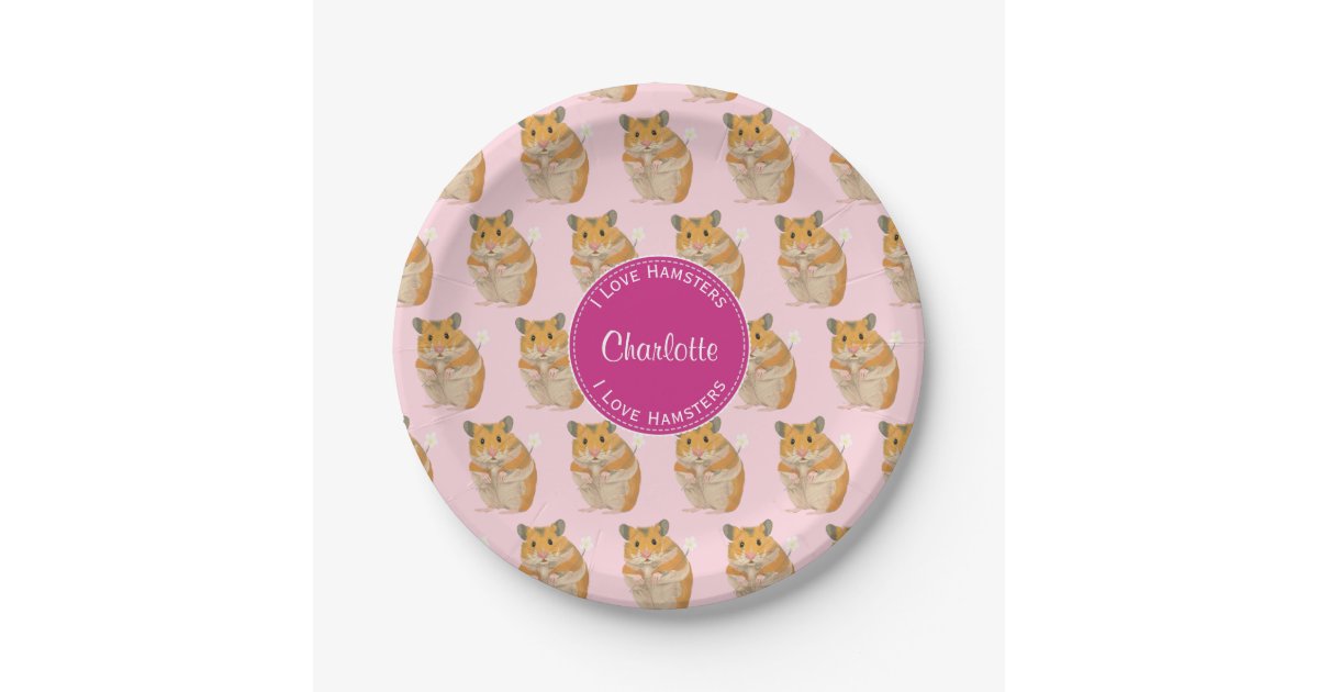 I love Hamsters Pink Hamster Pattern Paper Plates | Zazzle