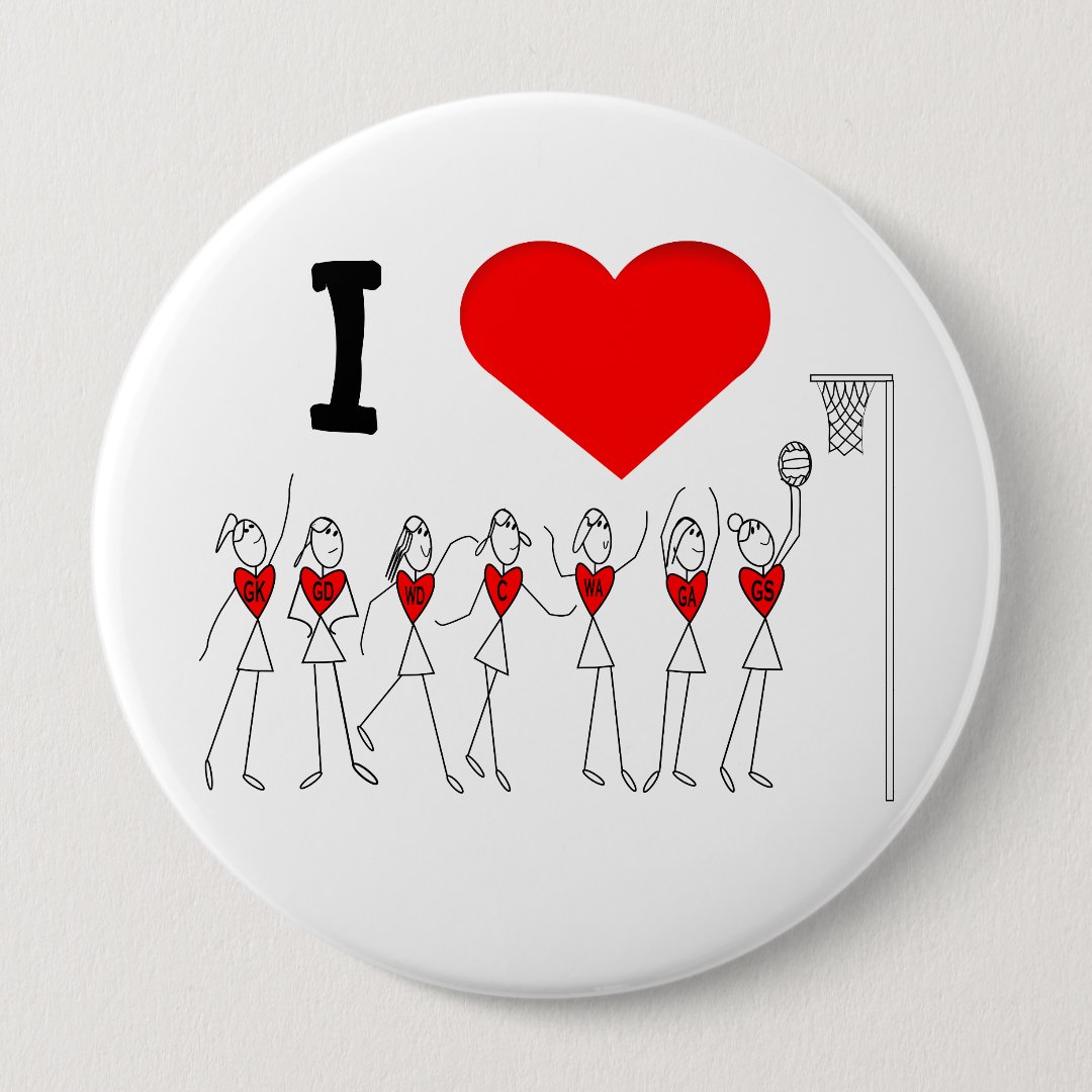 I Love Heart Netball Pinback Button | Zazzle
