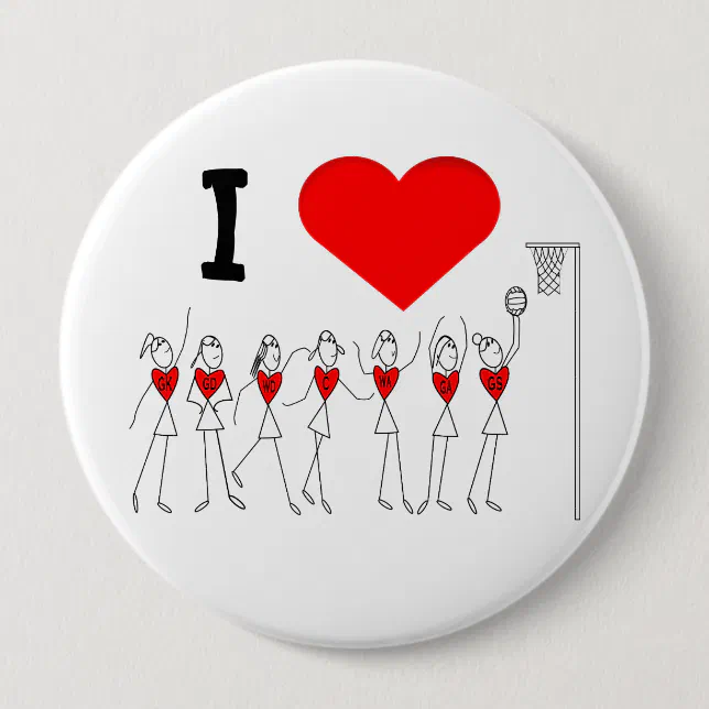 I Love Heart Netball Pinback Button | Zazzle