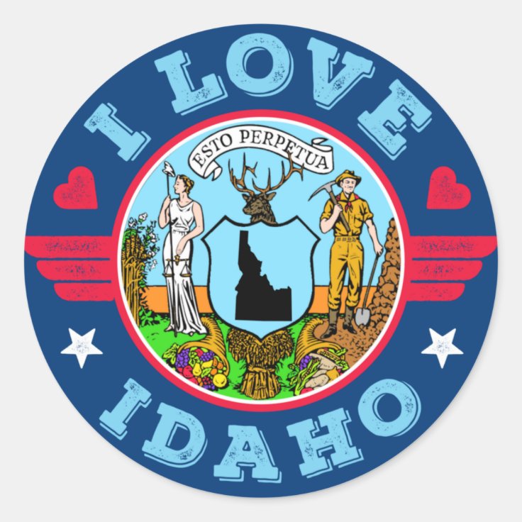 I Love Idaho State Map and Flag Classic Round Sticker | Zazzle