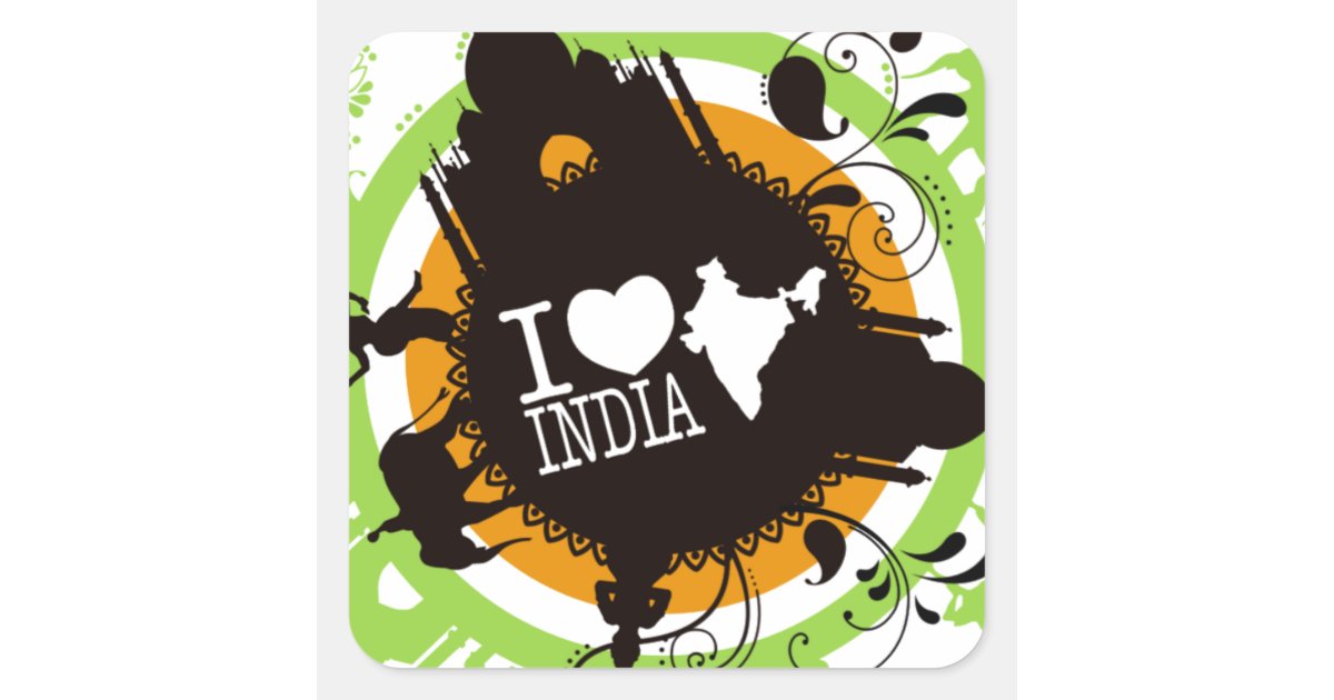 I love india square sticker | Zazzle