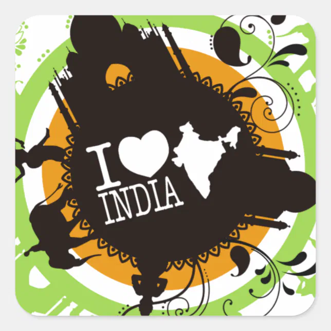 I love india square sticker | Zazzle