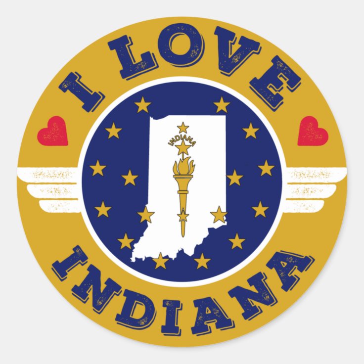 I Love Indiana State Map and Flag Classic Round Sticker | Zazzle