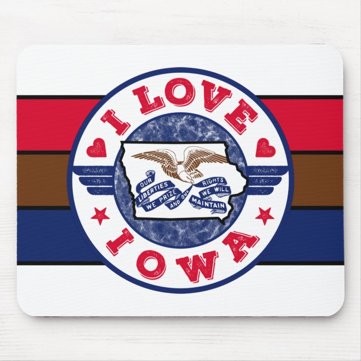 I Love Iowa Retro Stripes State Map and Flag Mouse Pad | Zazzle.com