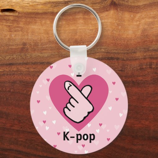 I Love K-pop Pink Finger Heart BlackPink Keychain | Zazzle