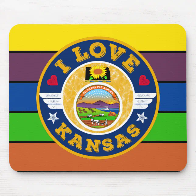 I Love Kansas Retro Stripes State Map and Flag Mouse Pad | Zazzle