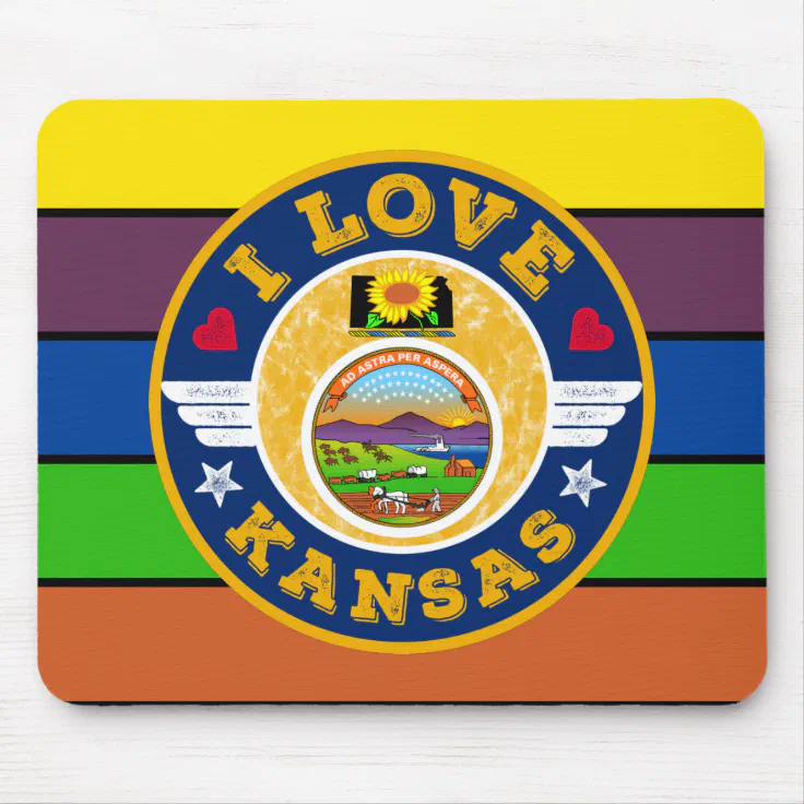 I Love Kansas Retro Stripes State Map and Flag Mouse Pad | Zazzle