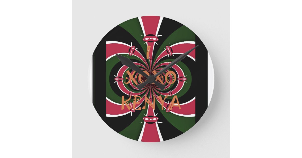 I Love Kenya XOXO National Flag Art Colors Design Round Clock | Zazzle