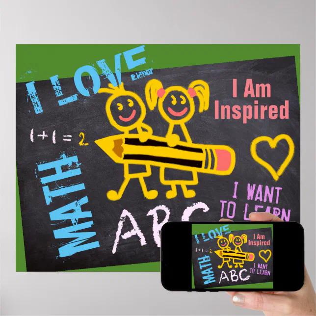 I Love Math Chalk Drawings Blackboard Personalized Poster | Zazzle