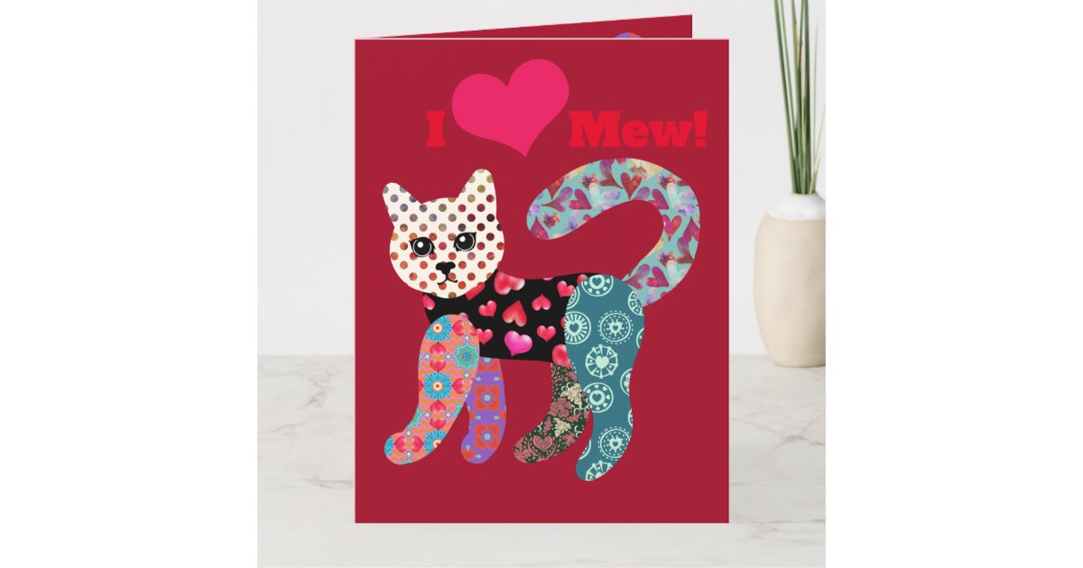 I Love Mew! Valentine Kitty Doll Greeting Card | Zazzle