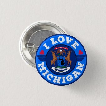 I Love Michigan State Map and Flag Button | Zazzle