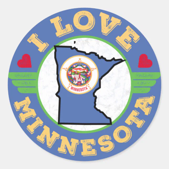 I Love Minnesota State Map and Flag Classic Round Sticker | Zazzle
