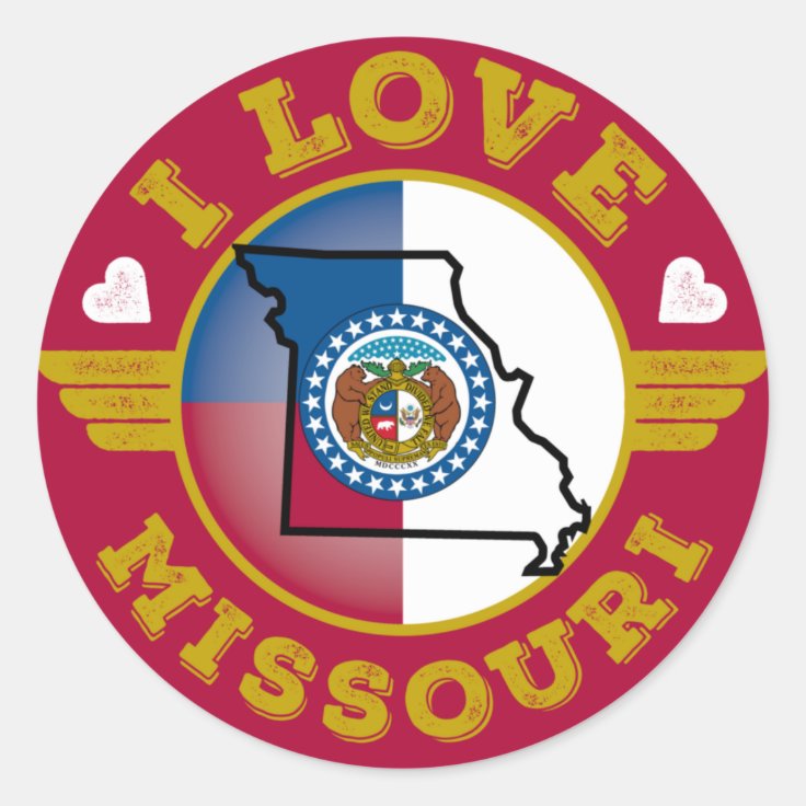 I Love Missouri State Flag and Map Classic Round Sticker | Zazzle